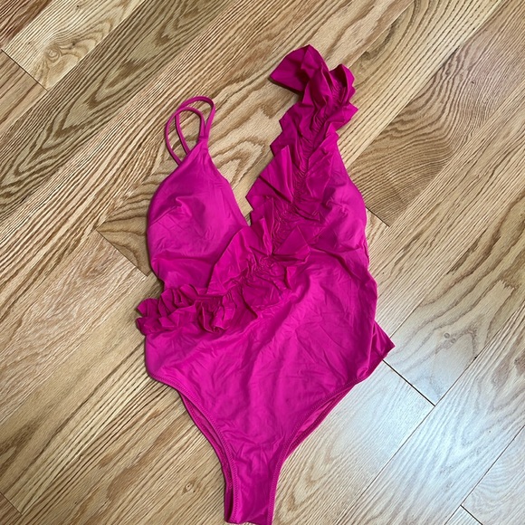 Zara | Swim | Zara Large Pink Ruffled Low Back Strappy One Piece Swim ...